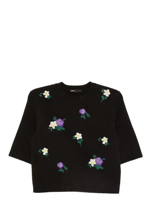 Maje Floral Beaded Short-sleeve T-shirt - Brown
