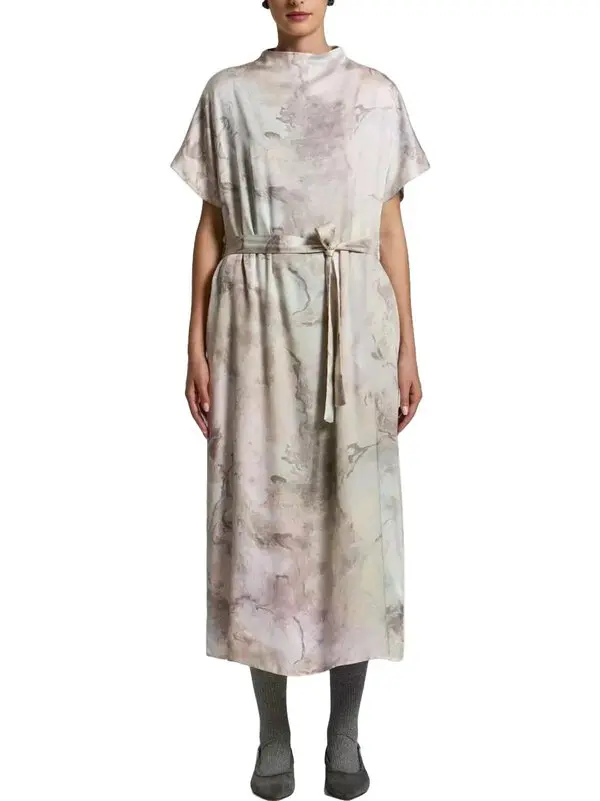 Peserico Marble Print Belted Midi Dress - Neutrals