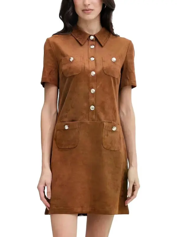 MORGAN Suede-effect Button-up Mini Dress - Brown