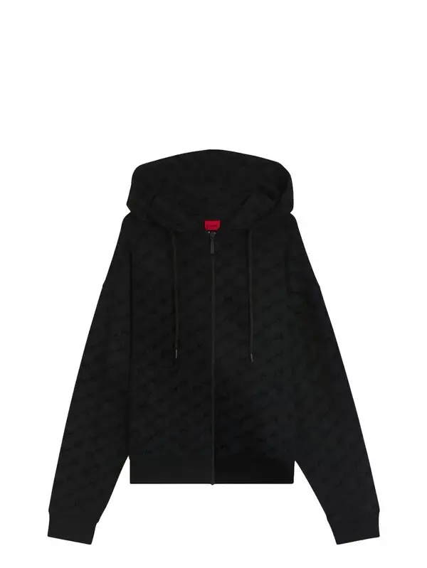 Hugo Relaxed-fit Hooded Jacket With All-over Flocked Logo Print - Black