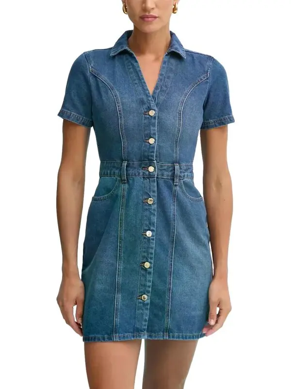 MORGAN Rogla Short-sleeve Button-front Mini Dress - Blue