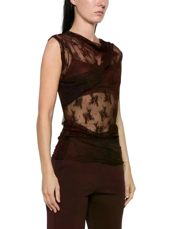 Imperial Draped Lace Top - Red