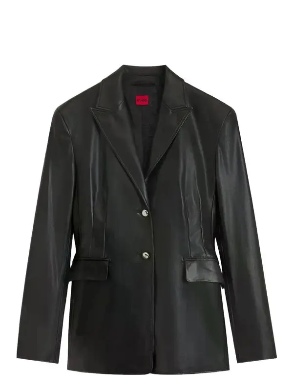 Hugo Faux Leather Regular Fit Blazer - Black