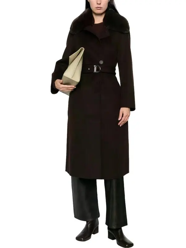 Maje Faux-fur Collar Belted Coat - Brown