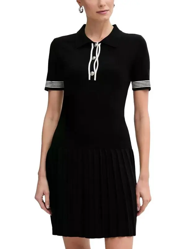 MORGAN Pleated Skirt Polo Mini Dress - Black