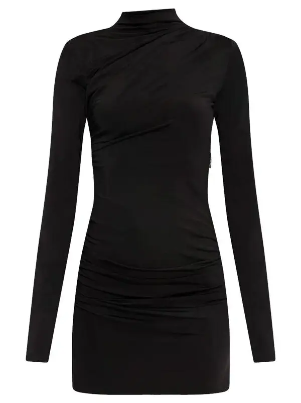 Off-White Ruched Long-sleeve Mini Dress - Black