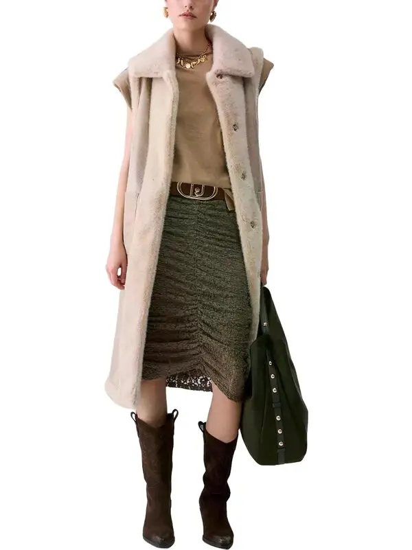 Liu Jo Faux Shearling Long Vest - Neutrals