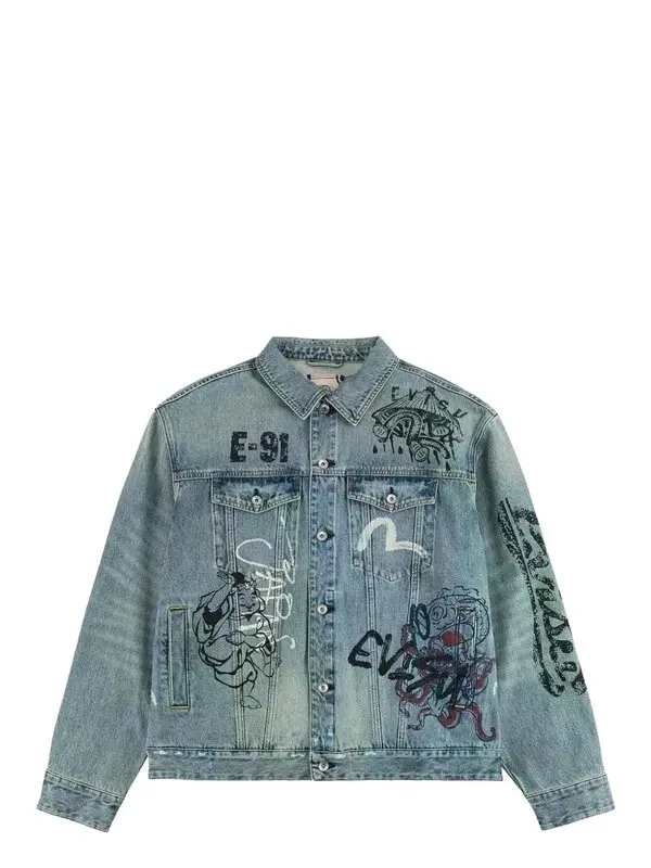 EVISU Hand-painted Graphic Print Denim Jacket - Blue