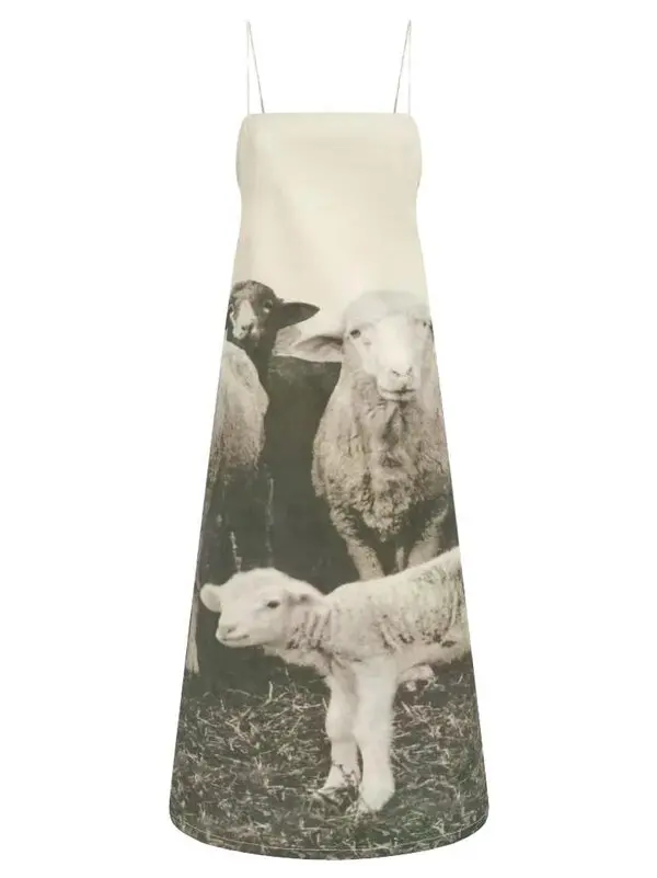 Moschino Printed Cotton Gabardine Dress - Neutrals