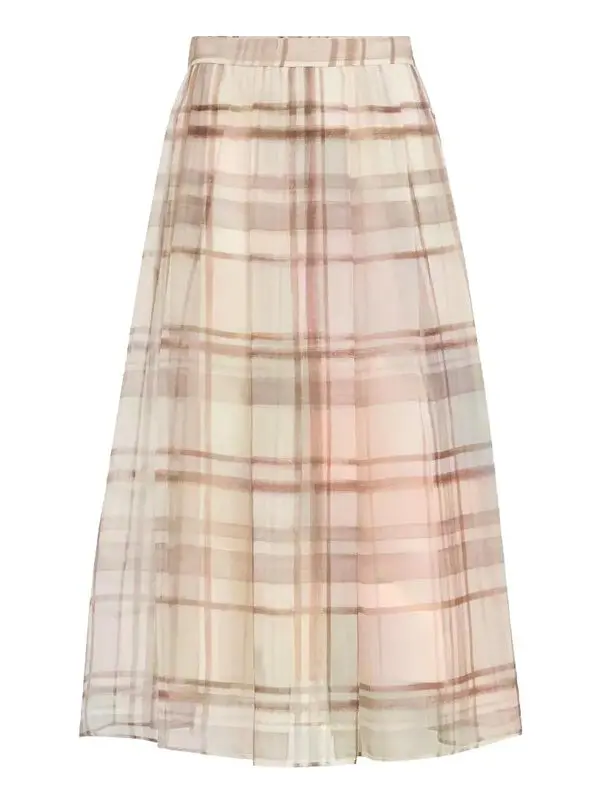 Brunello Cucinelli Macro-check Pleated Midi Skirt - Neutrals