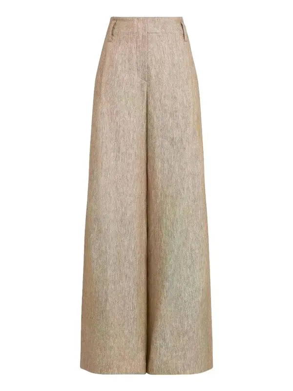 Brunello Cucinelli Linen Denim A-line Pleated Trousers With Monili Detail - Neutrals