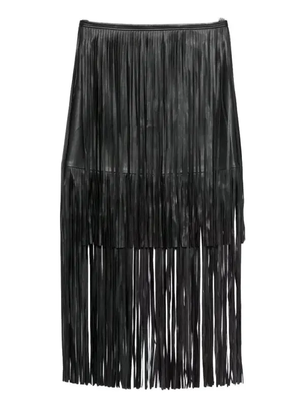 Maje Fringe Detail Tiered Midi Skirt - Black