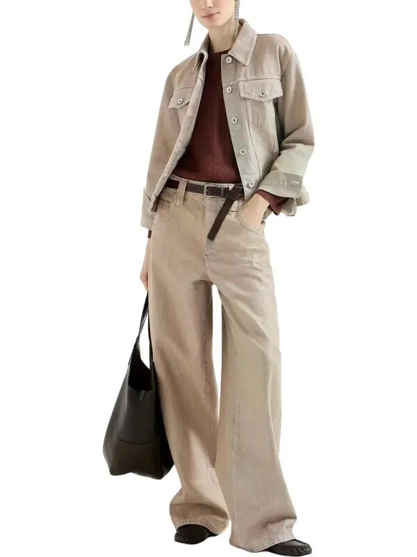 Brunello Cucinelli Lamé Denim Four-pocket Outerwear Jacket With Monili Embroidery - Neutrals