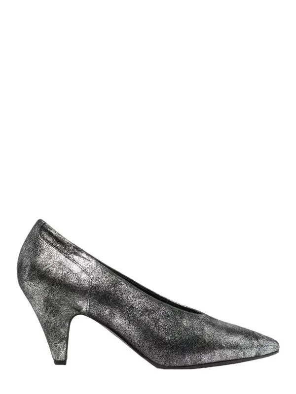DEL CARLO Crackle-effect Pointed-toe Pumps - Silver