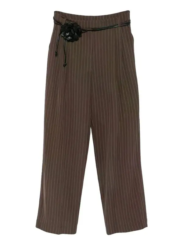 Imperial Pinstripe Pattern Pleated Trousers - Brown