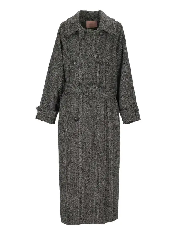 KRISTINA TI Herringbone Double-breasted Coat - Grey