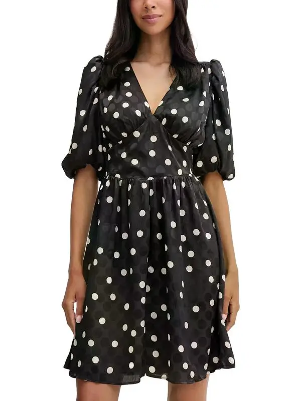MORGAN Polka-dot Puff-sleeve Mini Dress - Black