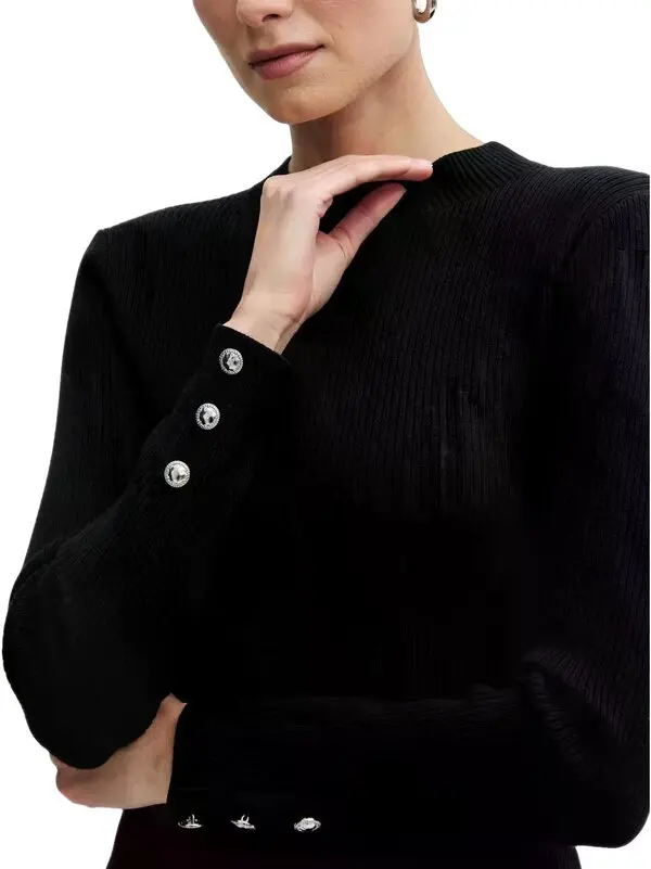 MORGAN Ribbed Knit Button-cuff Mini Dress - Black
