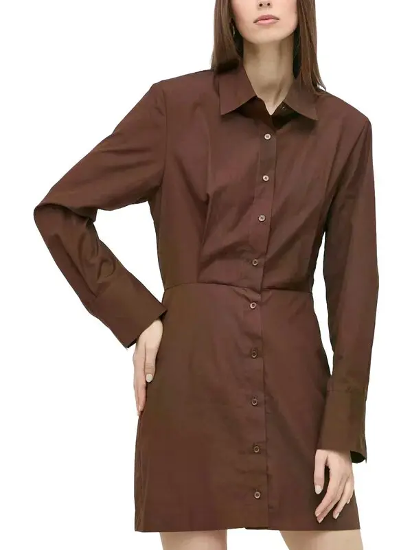 Miss Sixty Long-sleeve Mini Shirt Dress - Brown