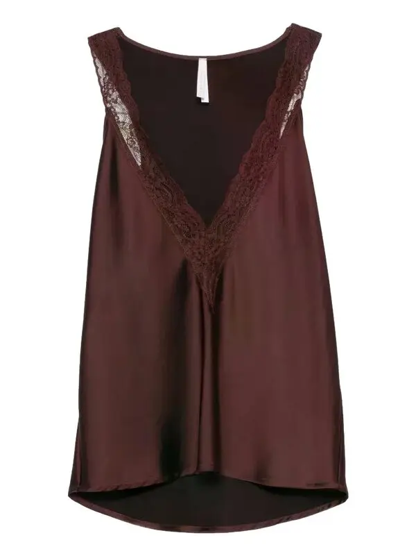 Imperial Lace-trimmed V-neck Sleeveless Top - Red
