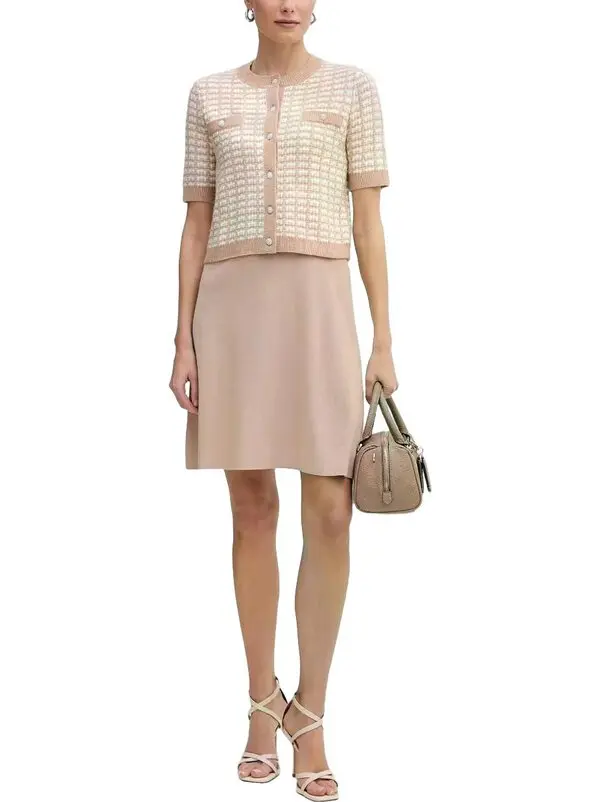 MORGAN Check-pattern Knit A-line Dress And Cardigan Set - Neutrals