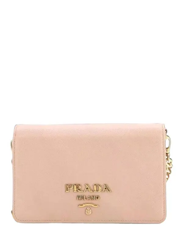 Prada Saffiano Leather Chain Wallet Crossbody Bag - Neutrals