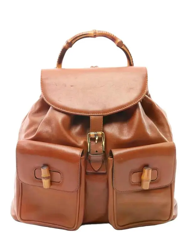 Gucci Bamboo Handle Leather Backpack - Brown