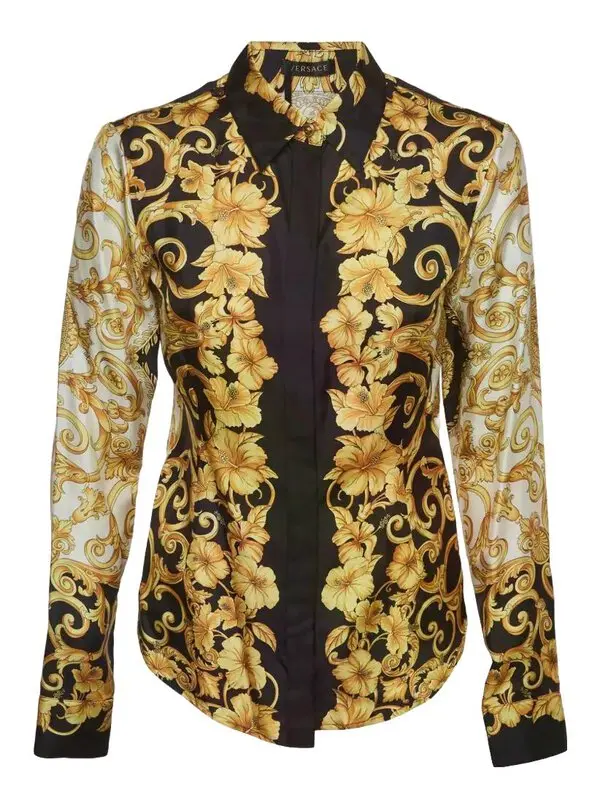 Versace Barocco Print Silk Shirt - Black