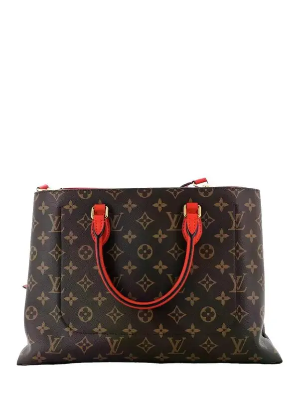 LOUIS VUITTON Flower Monogram Canvas With Leather Tote Bag - Red