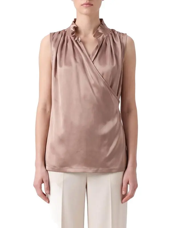 Liviana Conti Sleeveless Draped Wrap Top - Coffee
