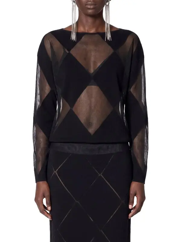 Liviana Conti Argyle Mesh Jumper - Black