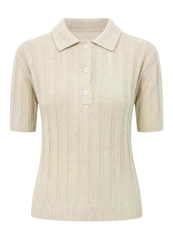 Max Mara Ribbed-knit Linen Polo Shirt - Neutrals