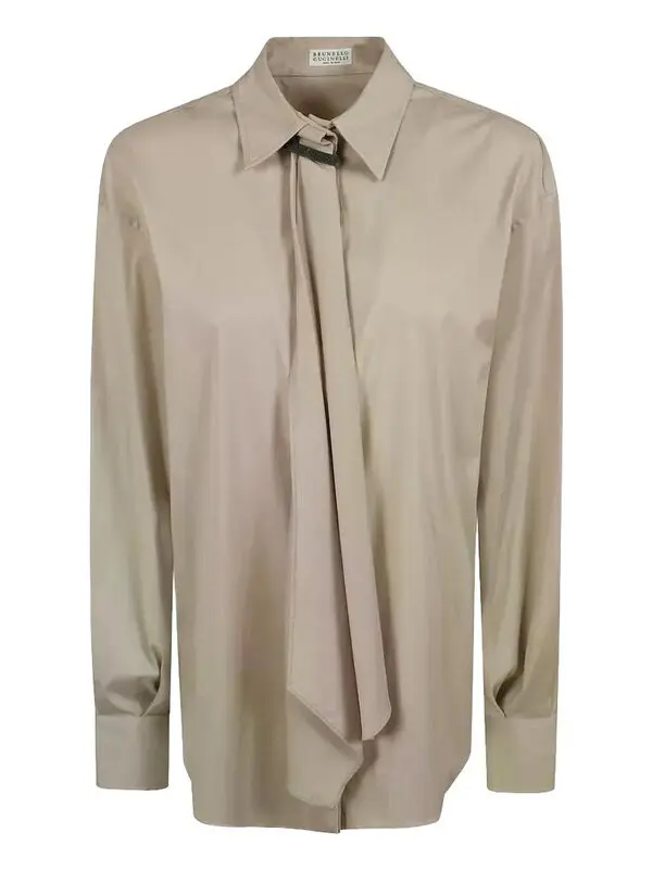 Brunello Cucinelli Monili Detail Tie Neck Shirt - Neutrals