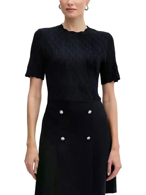 MORGAN Pointelle Knit Button Detail Mini Dress - Blue