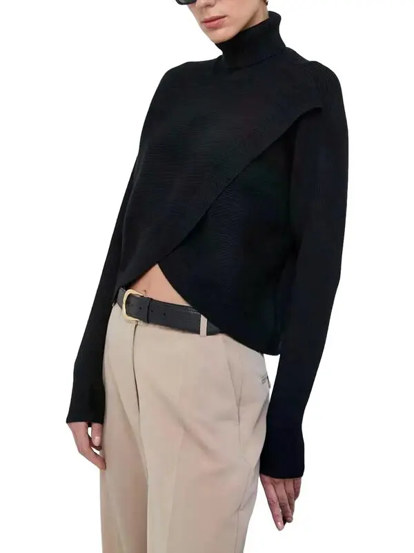 MORGAN Crossover Ribbed-knit Sweater - Black