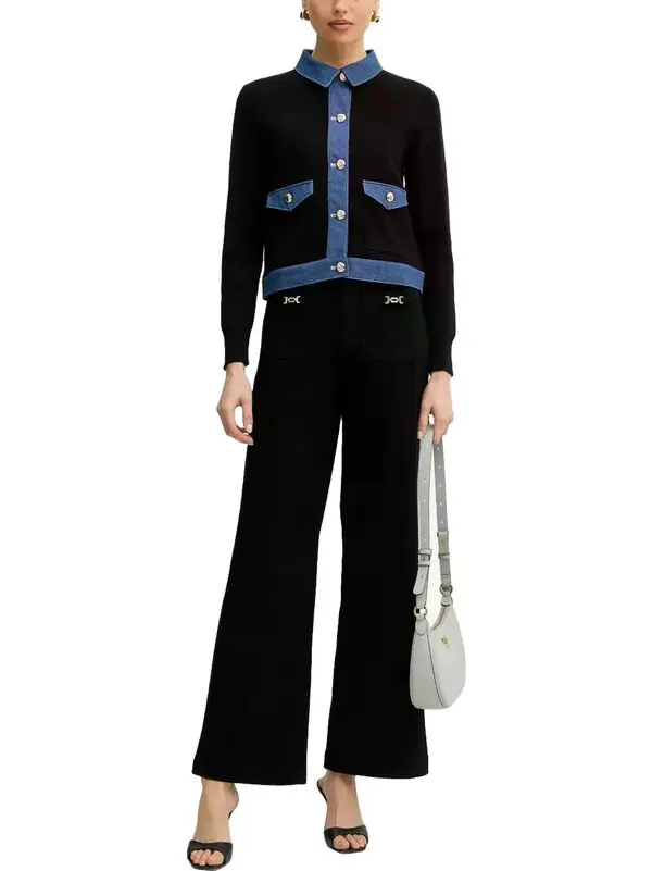 MORGAN Denim-trim Button-up Cardigan - Black