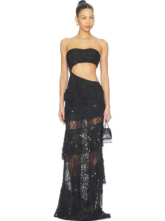 LA FUORI Luna Veil Tier Dress - Black