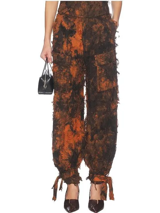 KIM SHUI Burnt Orange And Black Tie-dye Cotton Linen Cargo Pants - Rust