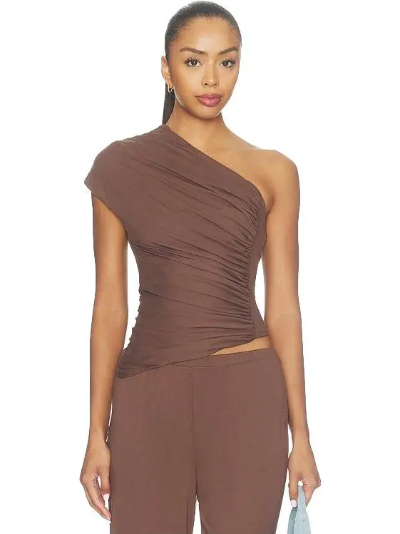 MADISON THE LABEL Veya Ruched One-shoulder Top - Chocolate