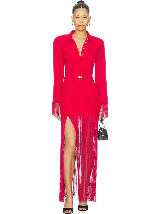 ROWEN ROSE Long Sleeve Polo Maxi Dress - Red