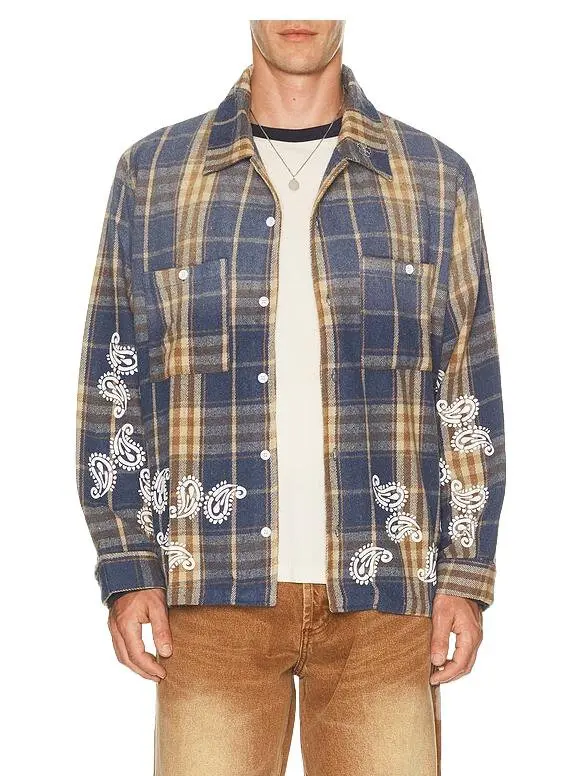 RYOKO RAIN Blue Plaid Paisley Flannel In . Also - Multi