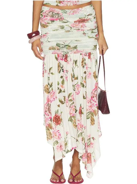 AFRM Estella Ruched Floral Asymmetric Hem Skirt - Multi