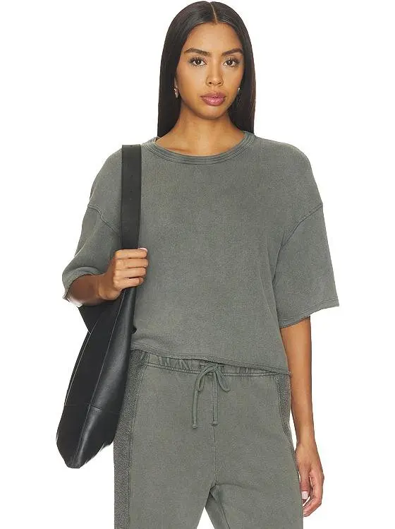 American Vintage Cropped T-shirt With Terrycloth Lining - Grey
