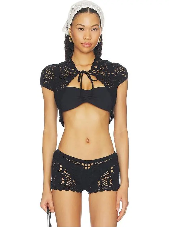 Frankies Bikinis X Devon Lee Carlson Pinky Promise Cotton Knit Bolero - Black