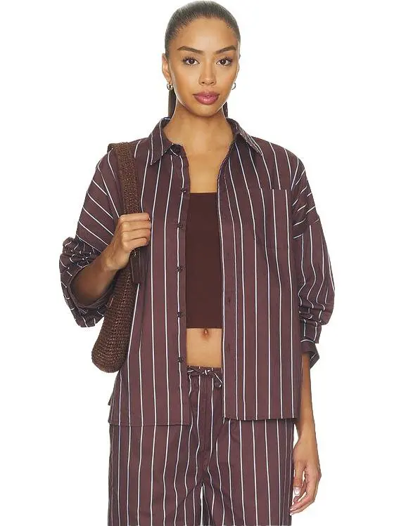 WeWoreWhat Cropped Poplin Button Front Shirt - Brown