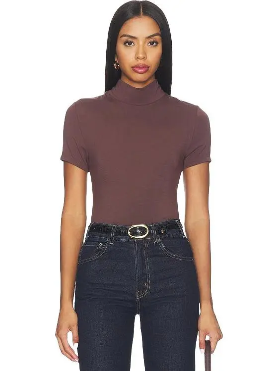 Lna Short Sleeve Mock Neck Top - Brown