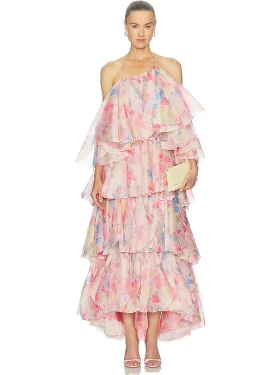 LA FUORI Elysian Tiered Organza Dress - Multi
