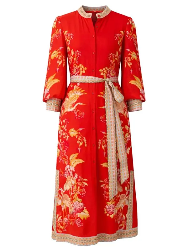 RAISHMA Kaitlyn Floral Printed Midi Dress - Red
