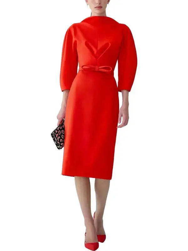 Carolina Herrera Draped-neck Bow-detailed Midi Dress - Red