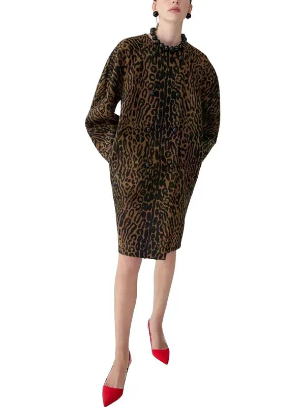 Carolina Herrera Leopard-jacquard Cocoon Coat - Brown